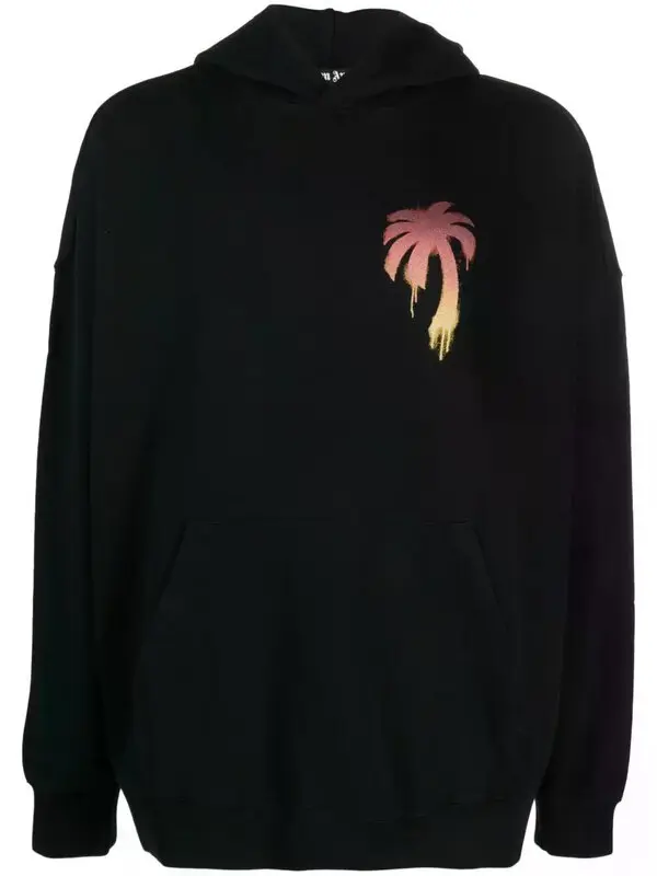Palm Angels I Love Pa" Print Cotton Hoodie - Black