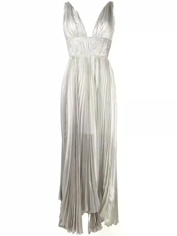 MARIA LUCIA HOHAN Silk Metallic Effect V-neck Maxi Dress - Silver