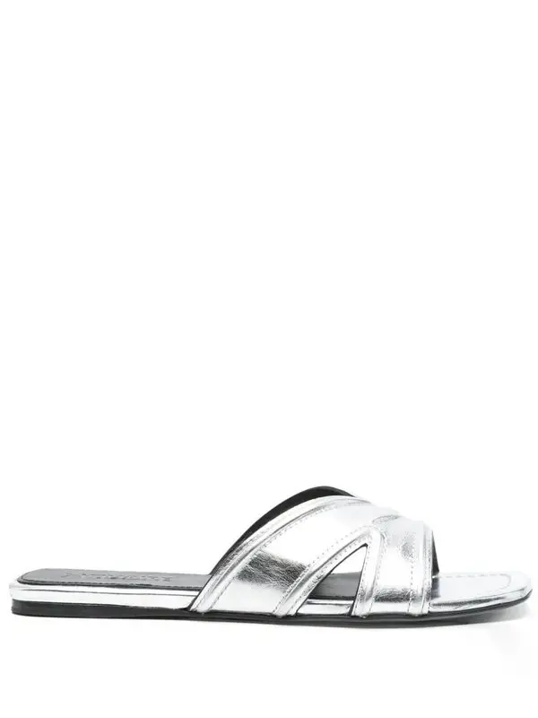 Zadig&Voltaire Azura Metallic Crinkled Leather Slides - Silver