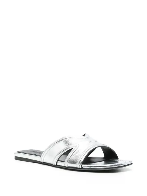 Zadig&Voltaire Azura Metallic Crinkled Leather Slides - Silver