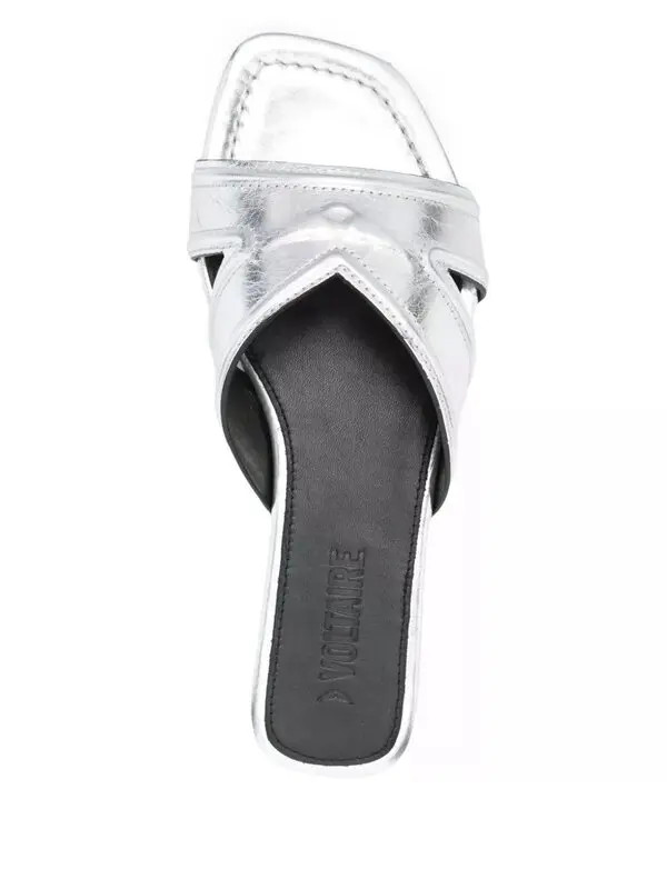 Zadig&Voltaire Azura Metallic Crinkled Leather Slides - Silver