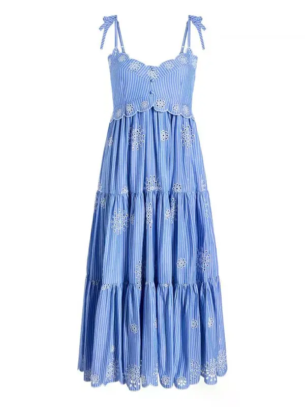 Cinq À Sept Darcey Dress With Stripe Detailing And Tie Straps - Blue
