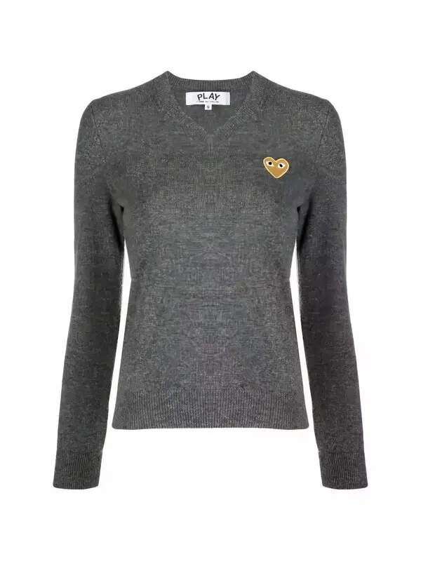 Play Comme Des Garcon Embroidered Heart V-neck Sweater - Grey