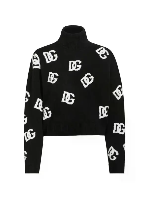Dolce & Gabbana Intarsia-knit Logo Virgin Wool Jumper - Black