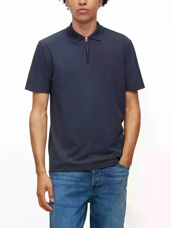 Hugo Zip-up Short-sleeve Piqué Polo Shirt - Blue