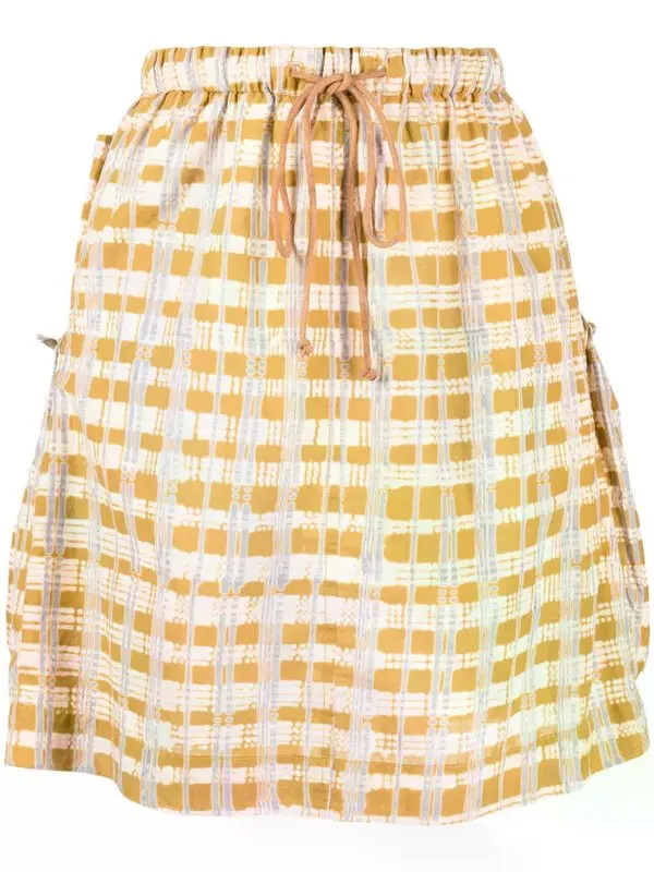 STORY MFG. Check Print Drawstring Skirt