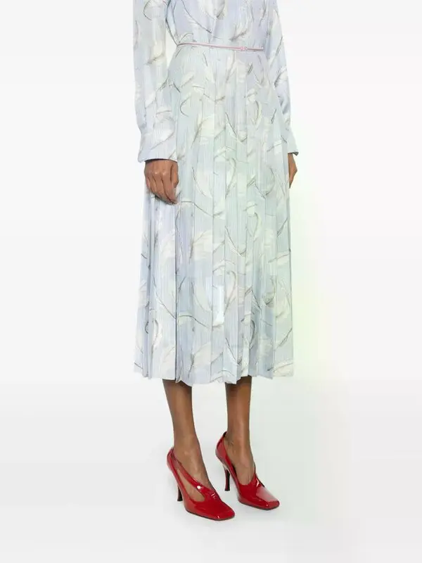 Thom Browne Feather-print Silk Midi Skirt