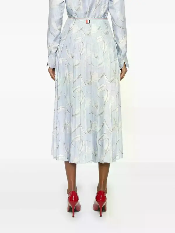 Thom Browne Feather-print Silk Midi Skirt
