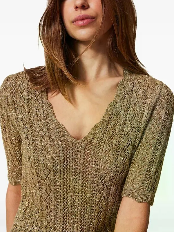 TWINSET Pointelle-knit V-neck Top