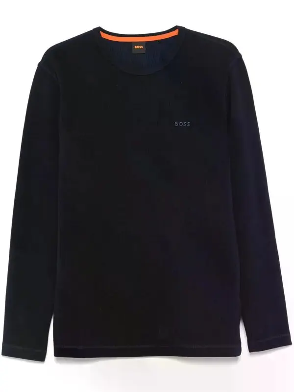 BOSS Logo Embroidered Crew Neck Sweater - Blue