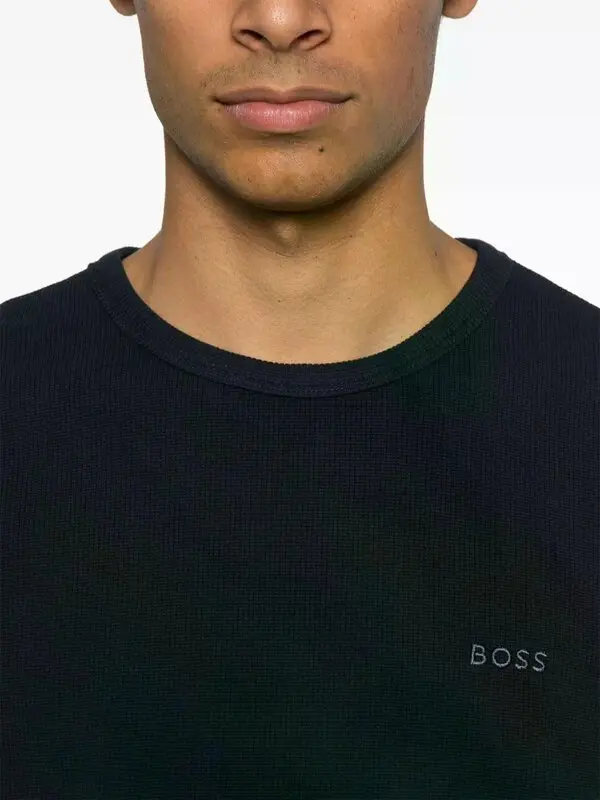 BOSS Logo Embroidered Crew Neck Sweater - Blue