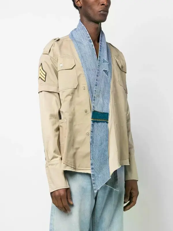 GREG LAUREN Two-tone Cotton Military Jacket - Neutrals