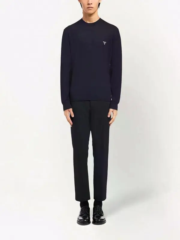 Prada Logo Embroidered Superfine Wool Jumper - Blue