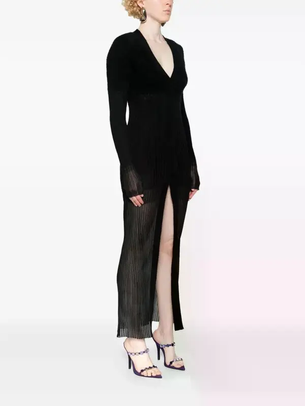 Attico V-neck Ribbed Midi Dress