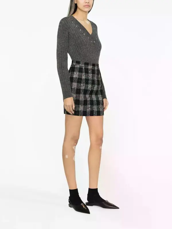 Alessandra Rich Embellished V-neck Ribbed Jumper
