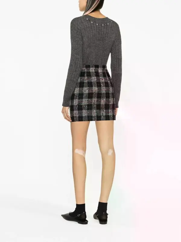 Alessandra Rich Embellished V-neck Ribbed Jumper