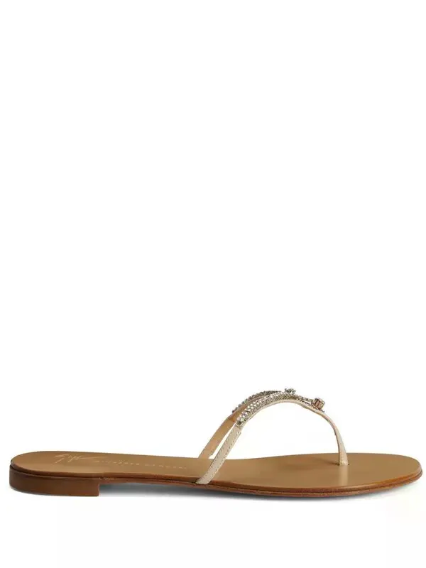GIUSEPPE ZANOTTI Embellished Leather Thong Sandals - Neutrals
