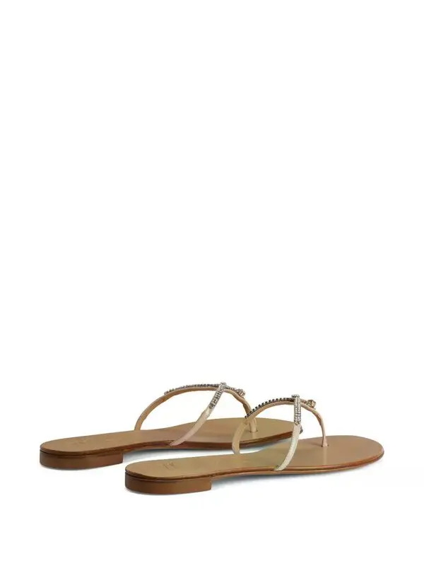 GIUSEPPE ZANOTTI Embellished Leather Thong Sandals - Neutrals