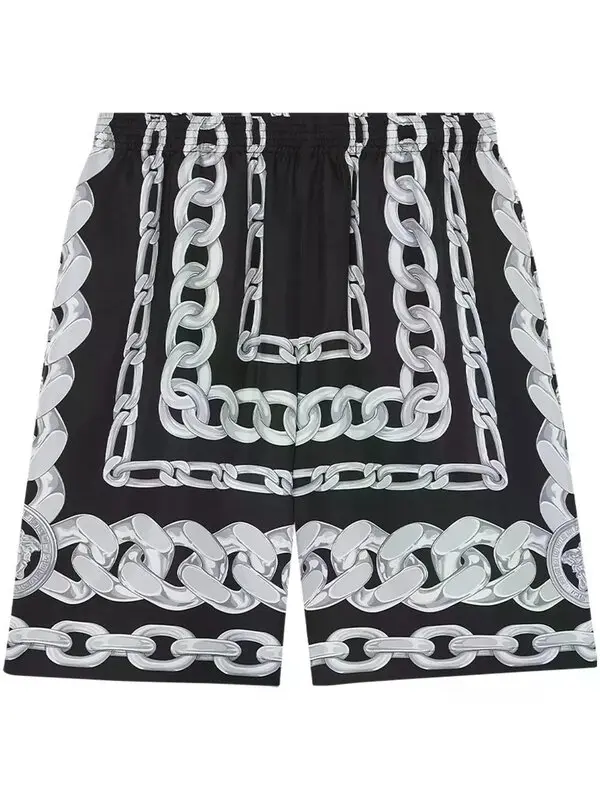 Versace Medusa Chains Silk Shorts - Black