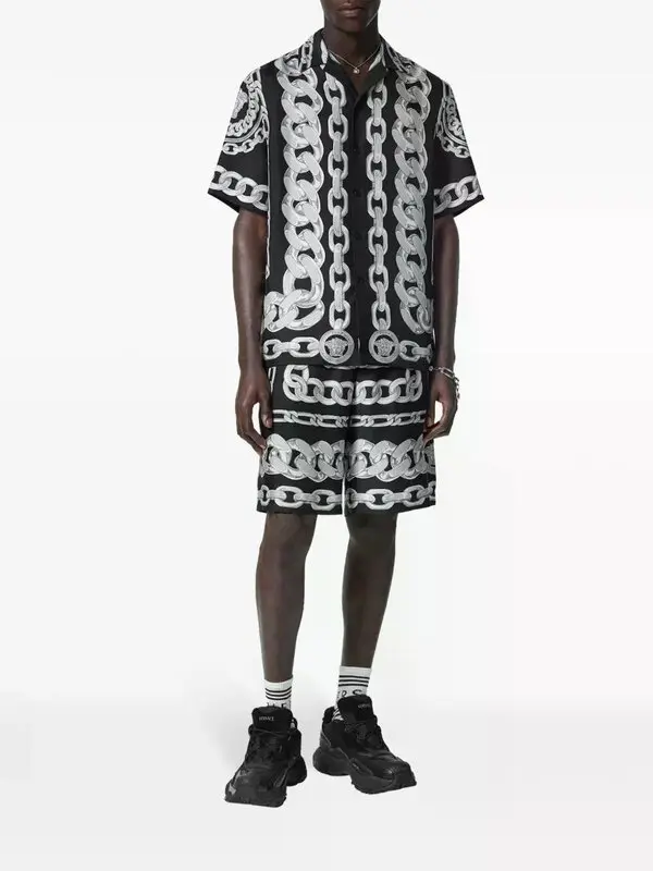 Versace Medusa Chains Silk Shorts - Black