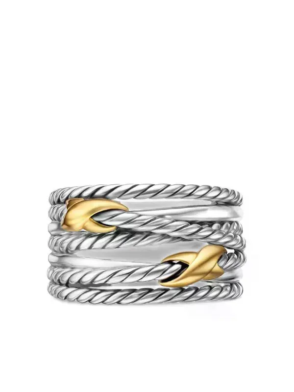 David Yurman 18kt Yellow Gold And Sterling Double X Crossover Ring