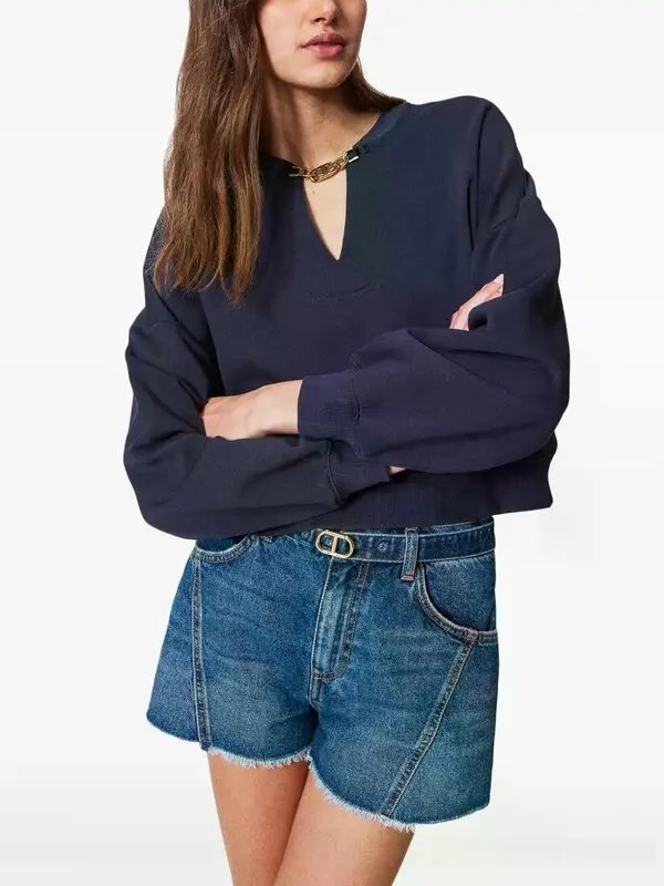 TWINSET Oval T Belted Denim Shorts - Blue