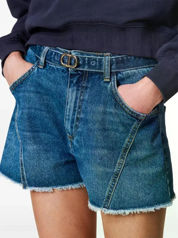 TWINSET Oval T Belted Denim Shorts - Blue