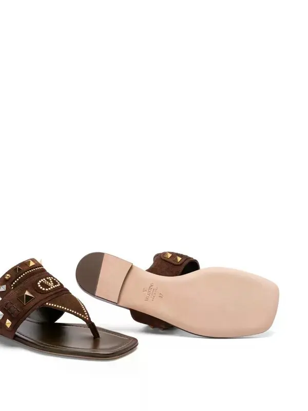 Valentino Garavani Studded Leather Slides - Brown