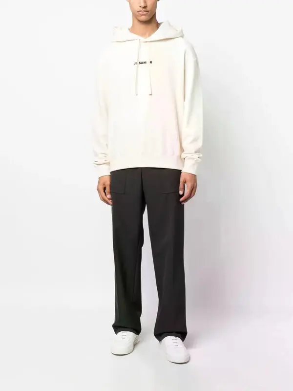 JIL SANDER Logo Print Cotton Hoodie - Neutrals