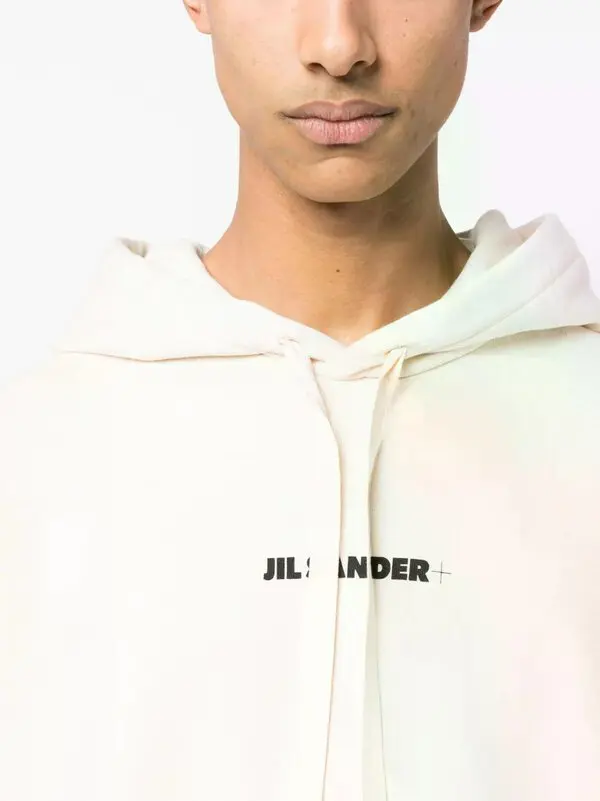 JIL SANDER Logo Print Cotton Hoodie - Neutrals