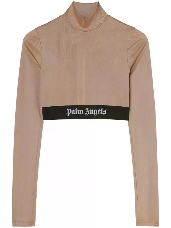 Palm Angels Ribbed Mock Neck Cropped T-shirt