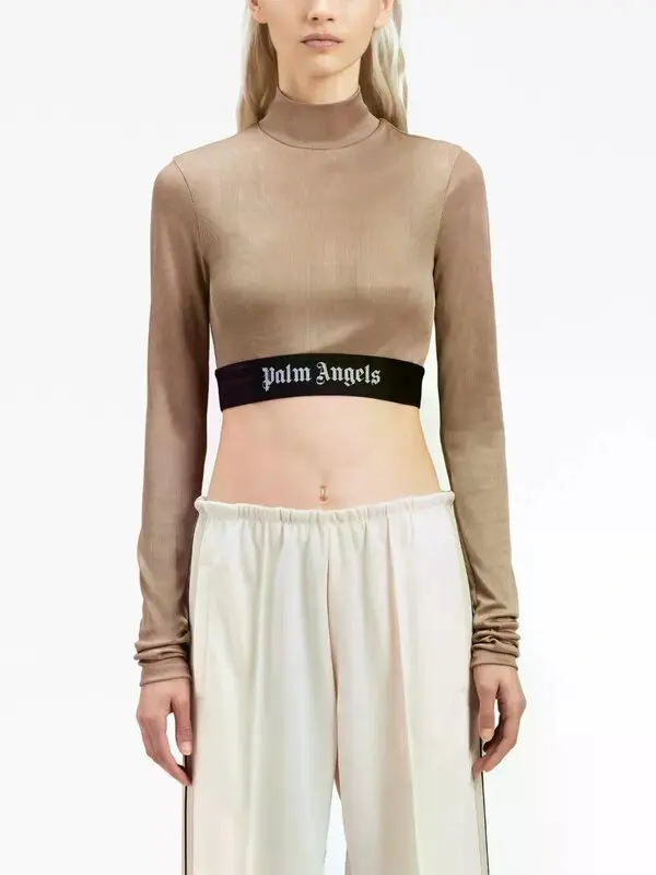 Palm Angels Ribbed Mock Neck Cropped T-shirt