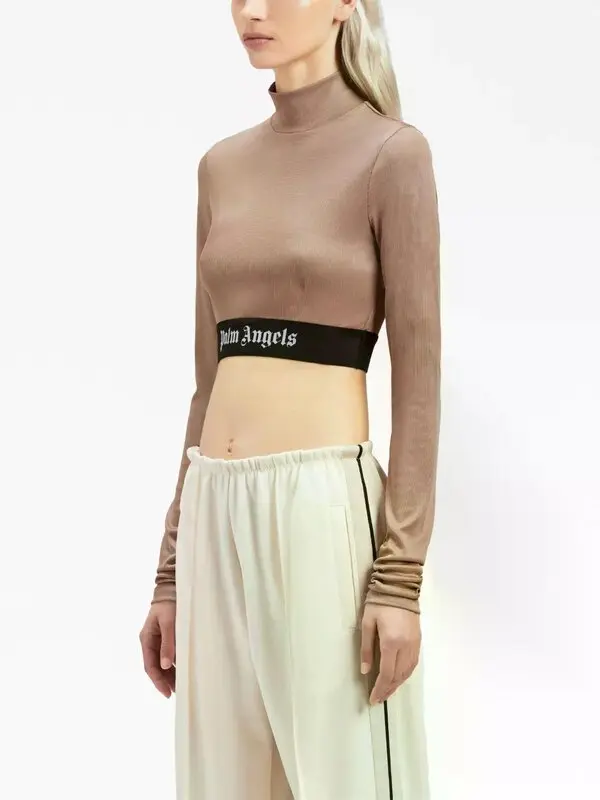 Palm Angels Ribbed Mock Neck Cropped T-shirt