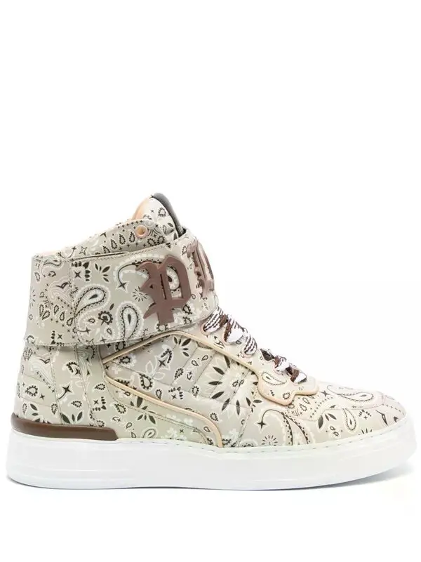 Philipp Plein Paisley Print High Top Sneakers - Neutrals