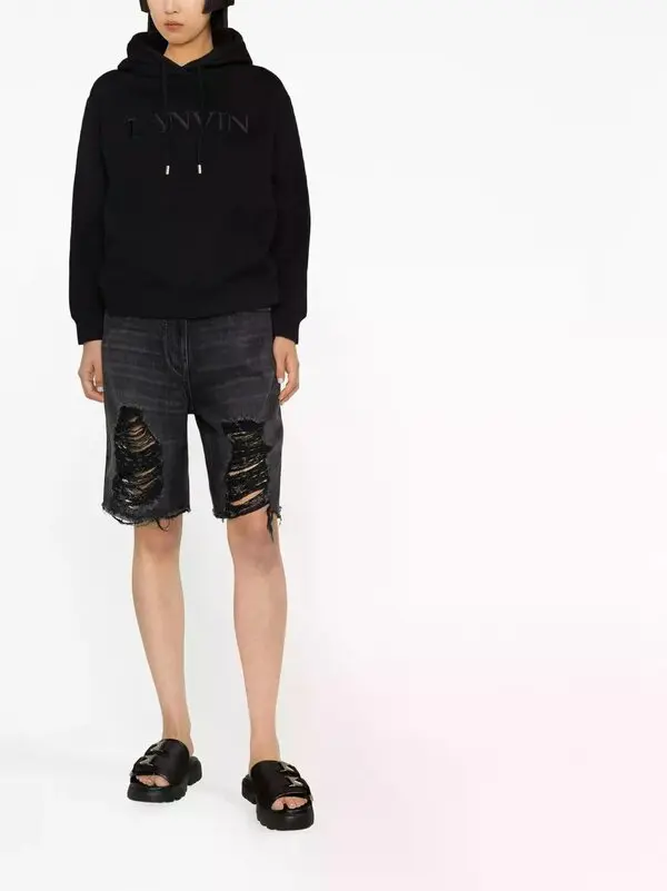 LANVIN Logo Print Drawstring Hoodie - Black