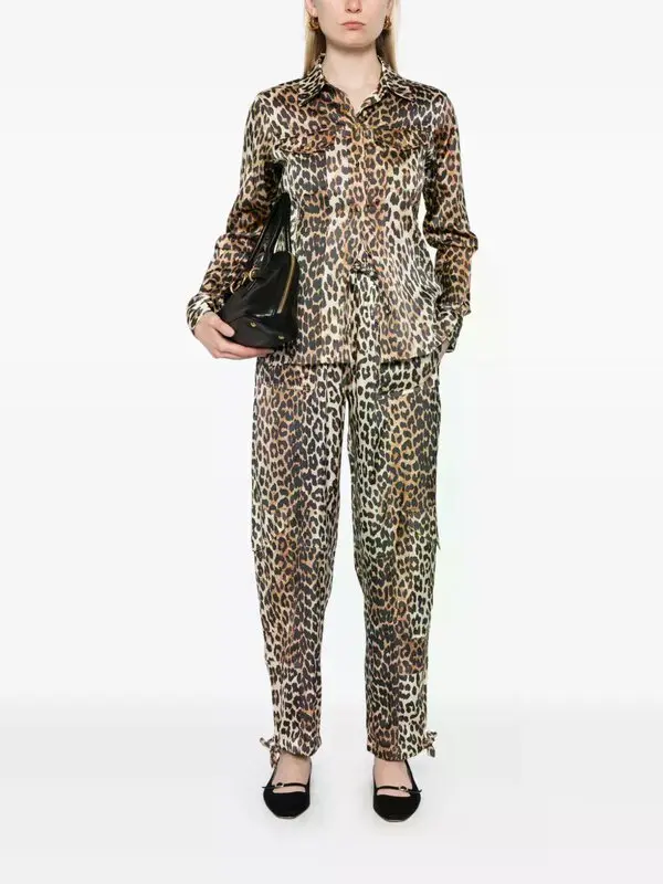 GANNI Leopard-print Satin Shirt