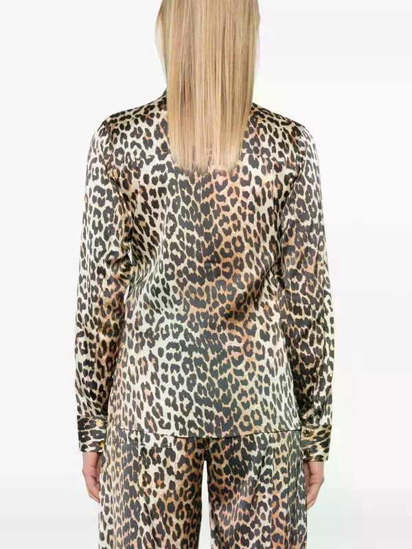 GANNI Leopard-print Satin Shirt