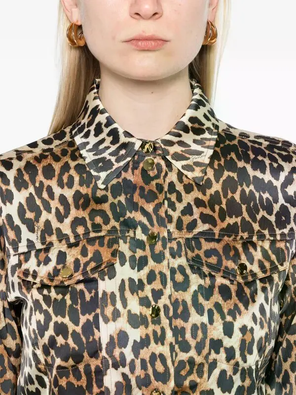 GANNI Leopard-print Satin Shirt