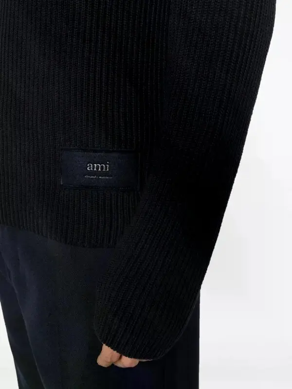 AMI Paris Ribbed-knit Jumper With Logo Patch