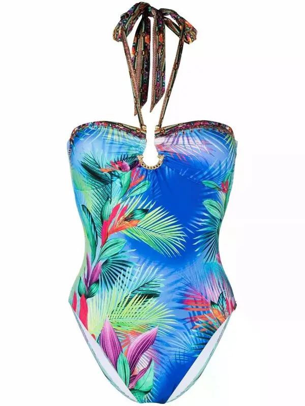 Camilla What's Your Vice" Print Halterneck Swimsuit - Blue