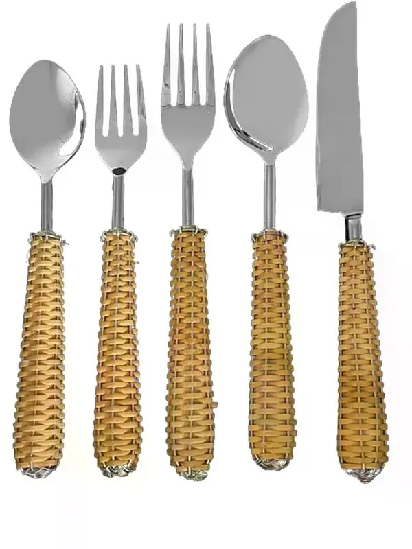 LES-OTTOMANS Rattan Cutlery Set - Silver