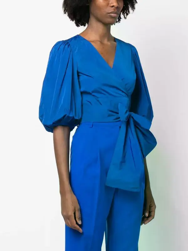 Red Valentino Cropped Wrap Top With Puff Sleeves