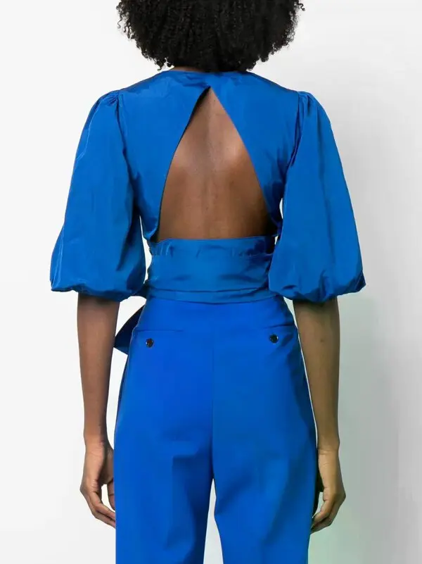 Red Valentino Cropped Wrap Top With Puff Sleeves