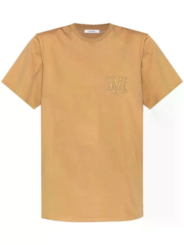 Max Mara Monogram-embroidered Cotton T-shirt - Neutrals