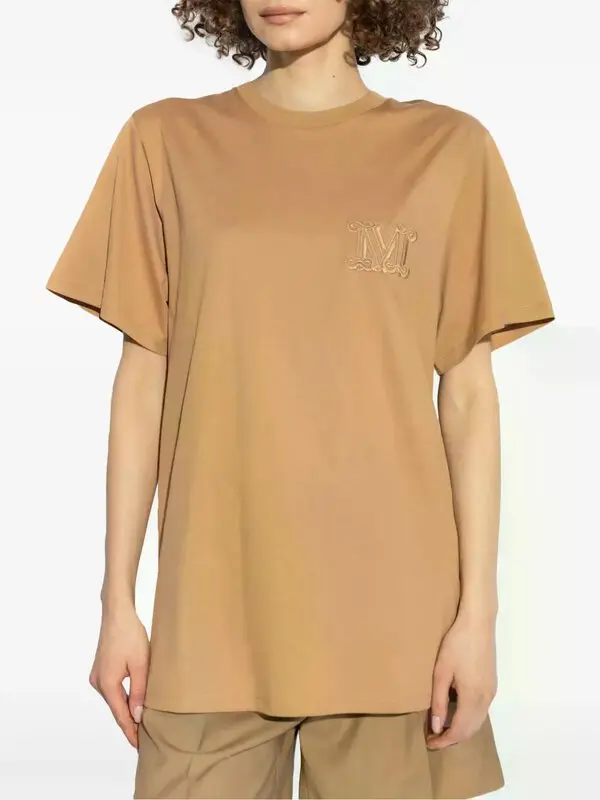 Max Mara Monogram Embroidered Cotton T-shirt - Neutrals