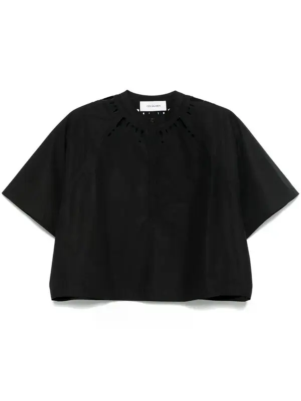 YVES SALOMON Poplin Band Collar Shirt - Black