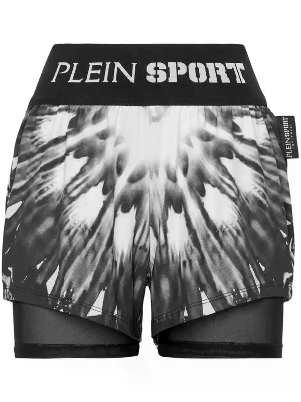 PLEIN SPORT Graphic Print High-waisted Shorts - Black
