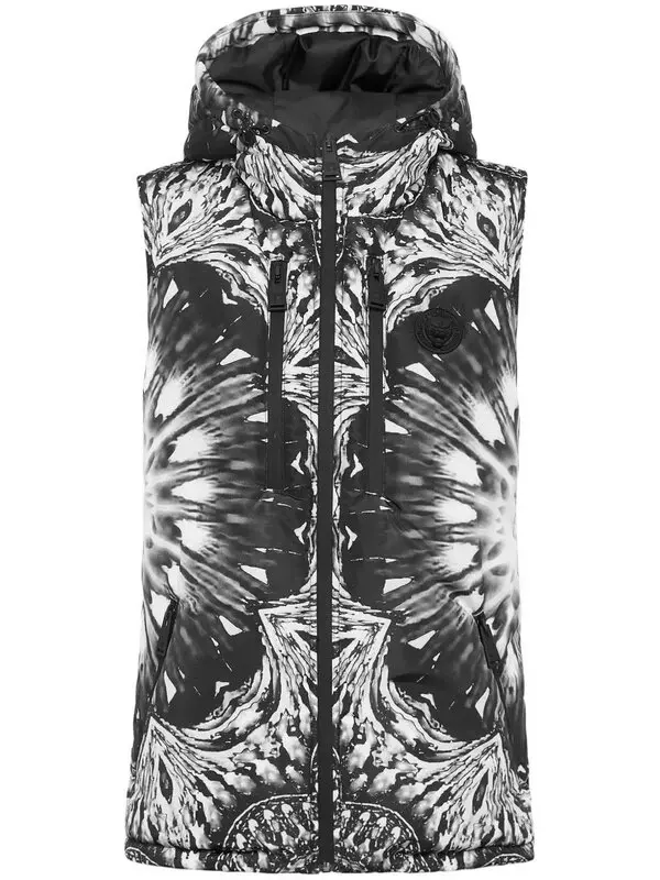 PLEIN SPORT Logo-appliqué Graphic-print Puffer Gilet - Black