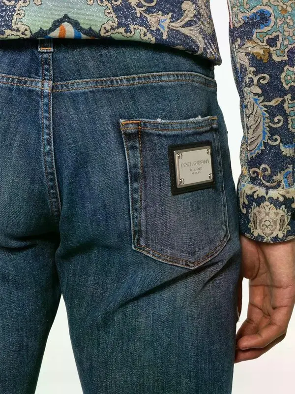 Dolce & Gabbana Ripped Detail Tapered Jeans