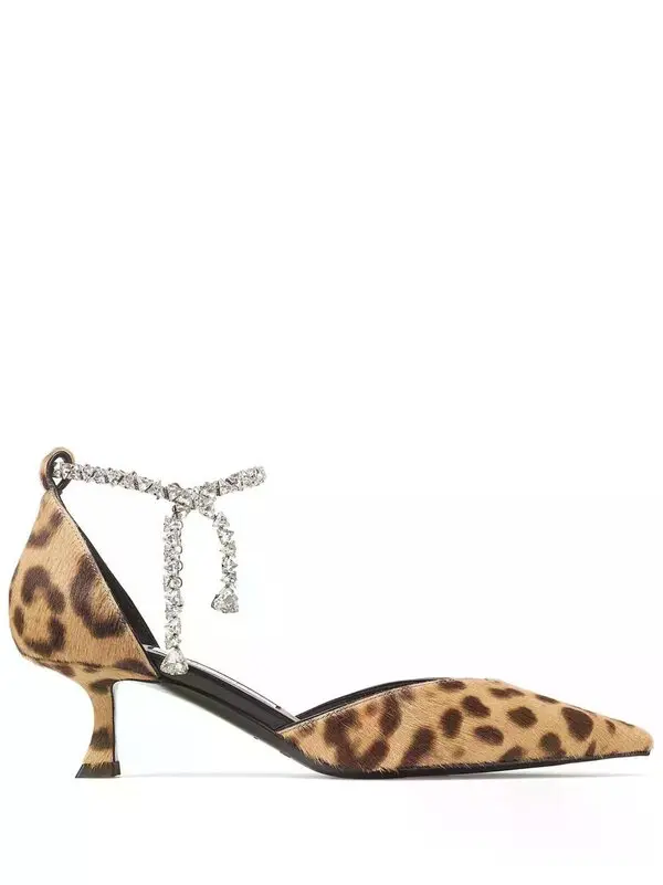 JIMMY CHOO 50mm Stevie Leopard Print Calf Hair Pumps With Crystal Embellishments - Neutrals